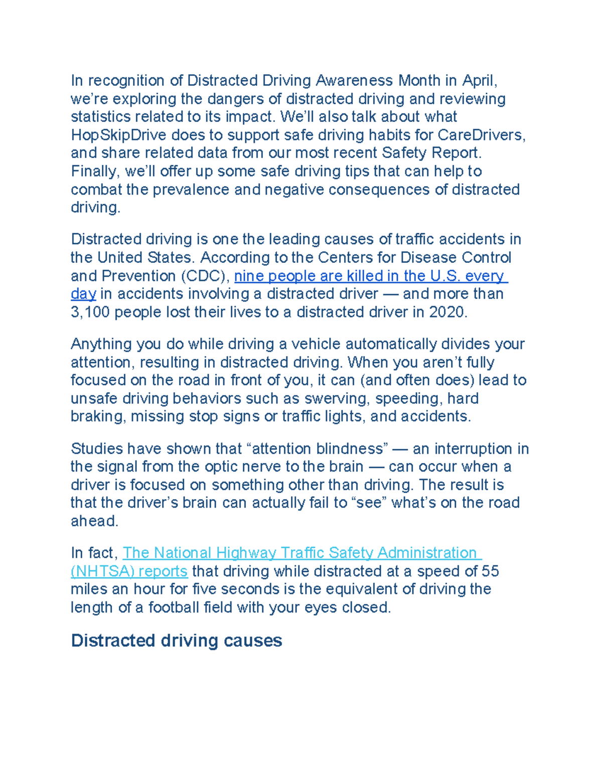 Distracted+driving+reading+for+worksheet - In recognition of Distracted ...