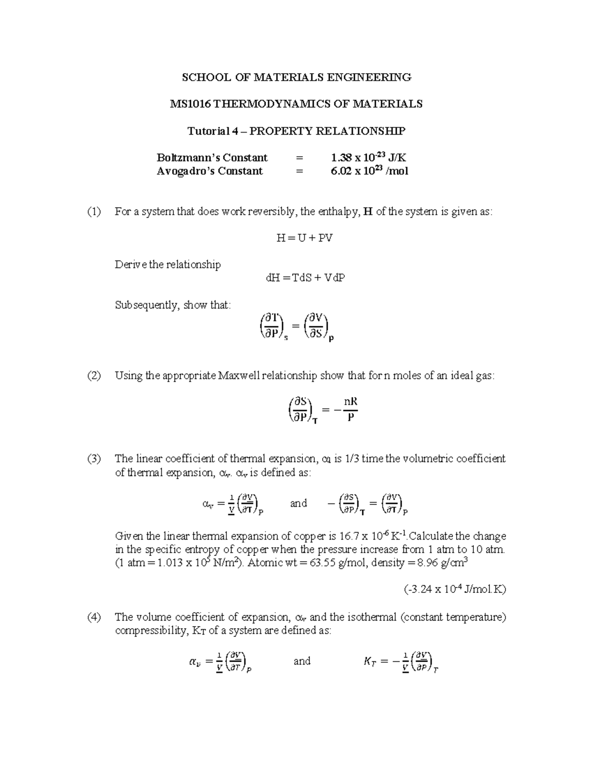 Ms1016 L4 tut ans - ans - SCHOOL OF MATERIALS ENGINEERING MS 1016 ...