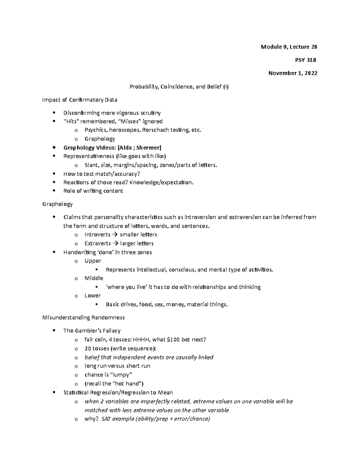 Module 9, Lecture 20 - Notes from the professor's slides. - Module 9 ...