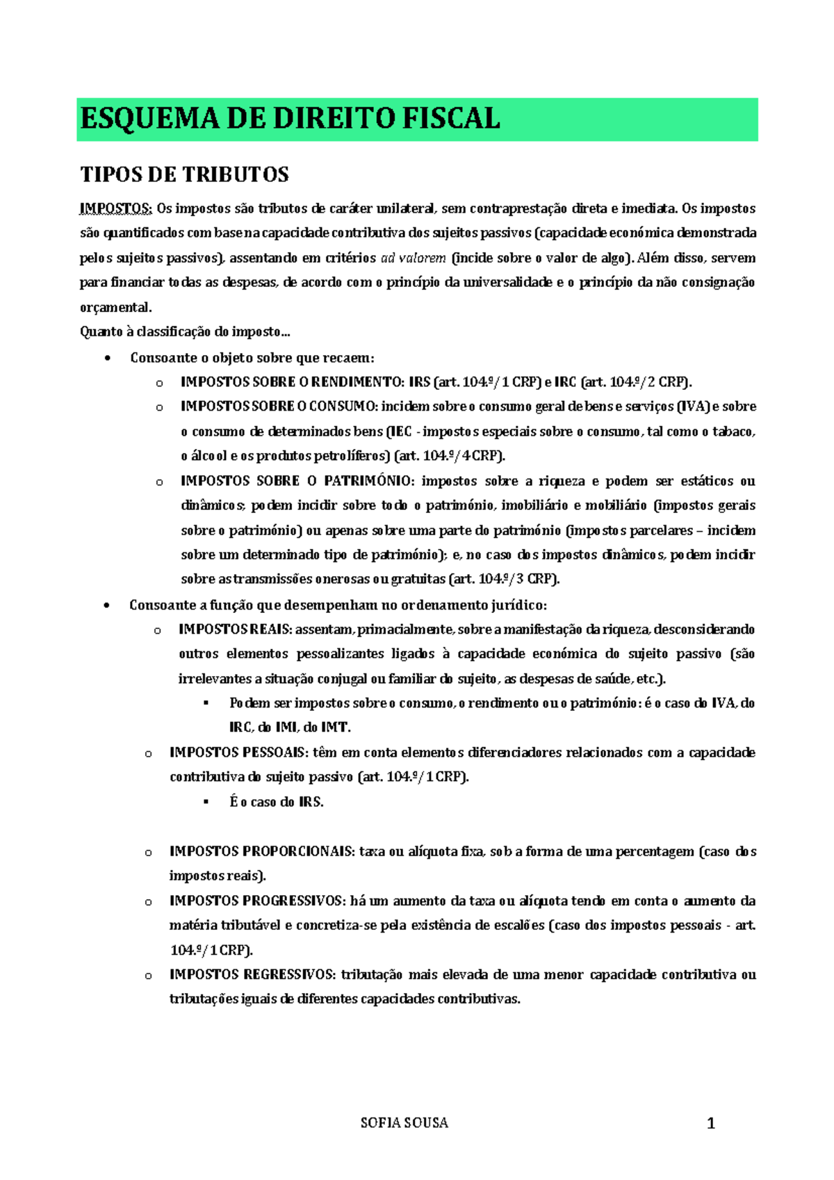 Esquema Direito Fiscal - ESQUEMA DE DIREITO FISCAL TIPOS DE TRIBUTOS ...