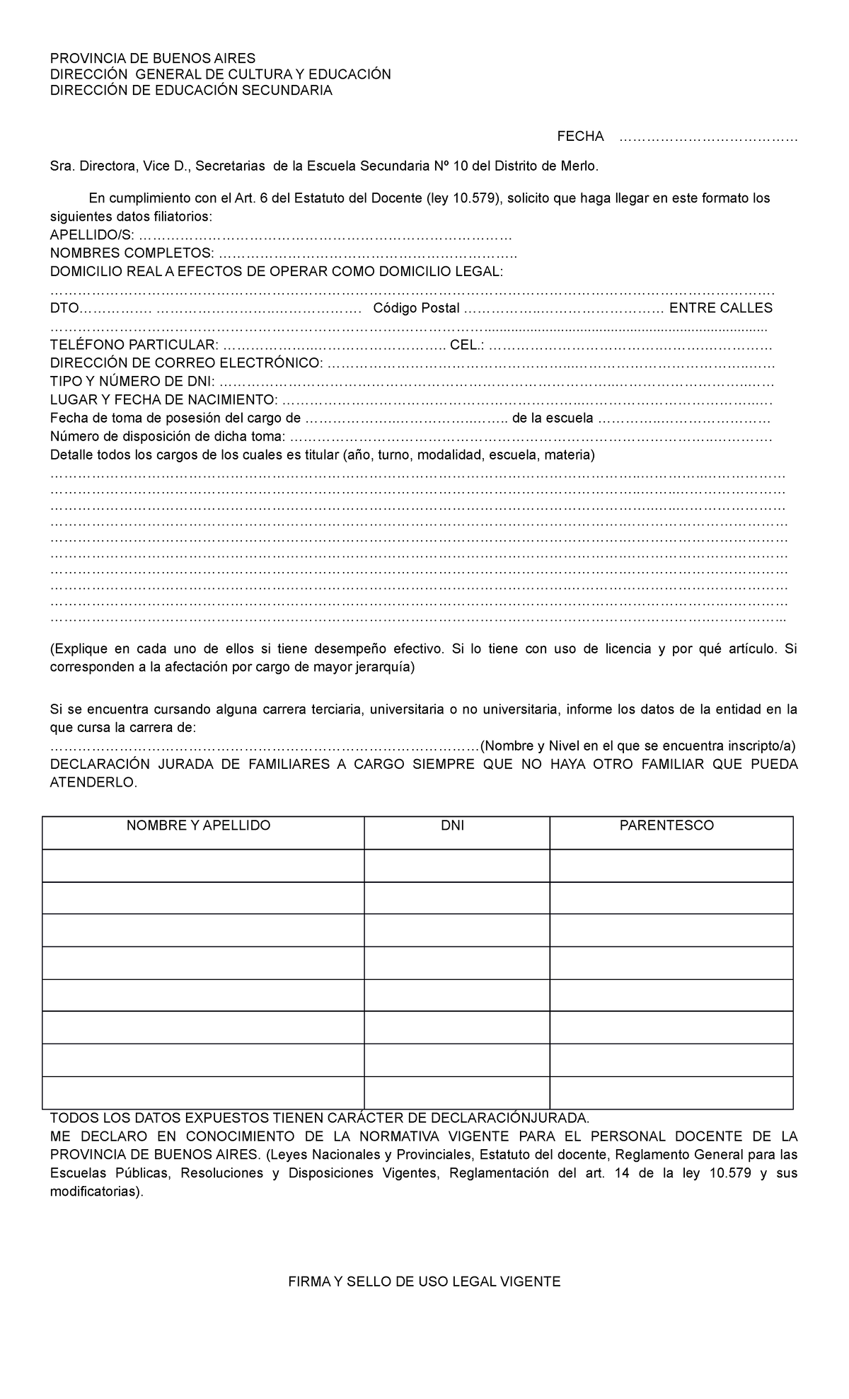 Planilla Art. 6 - PROVINCIA DE BUENOS AIRES DIRECCIÓN GENERAL DE ...