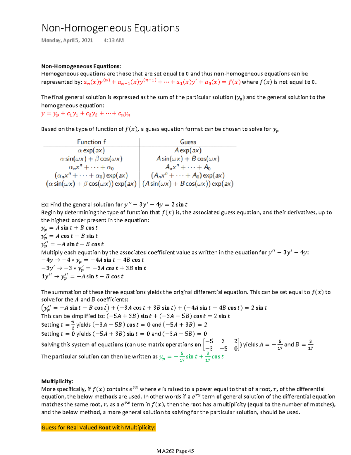 Non-Homogeneous Equations - Non-Homogeneous Equations: Homogeneous ...