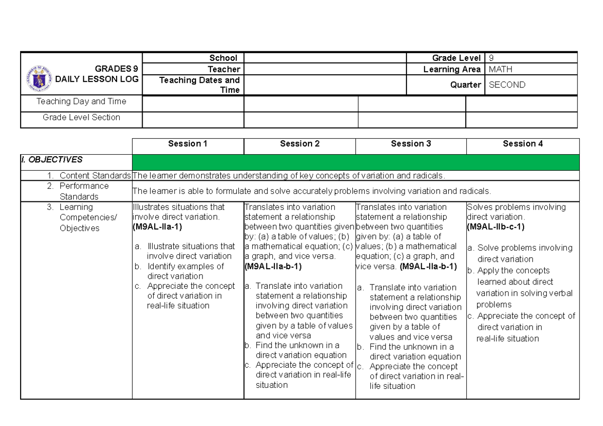 DLL-WK-10-LC- math` 1 - can be useful to others - GRADES 9 DAILY LESSON ...