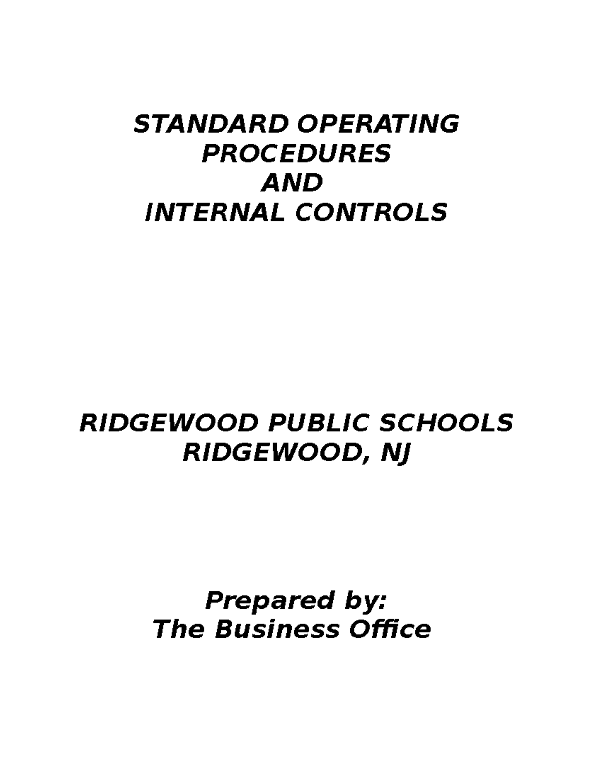 Sample 4 - STANDARD OPERATING PROCEDURES AND INTERNAL CONTROLS ...