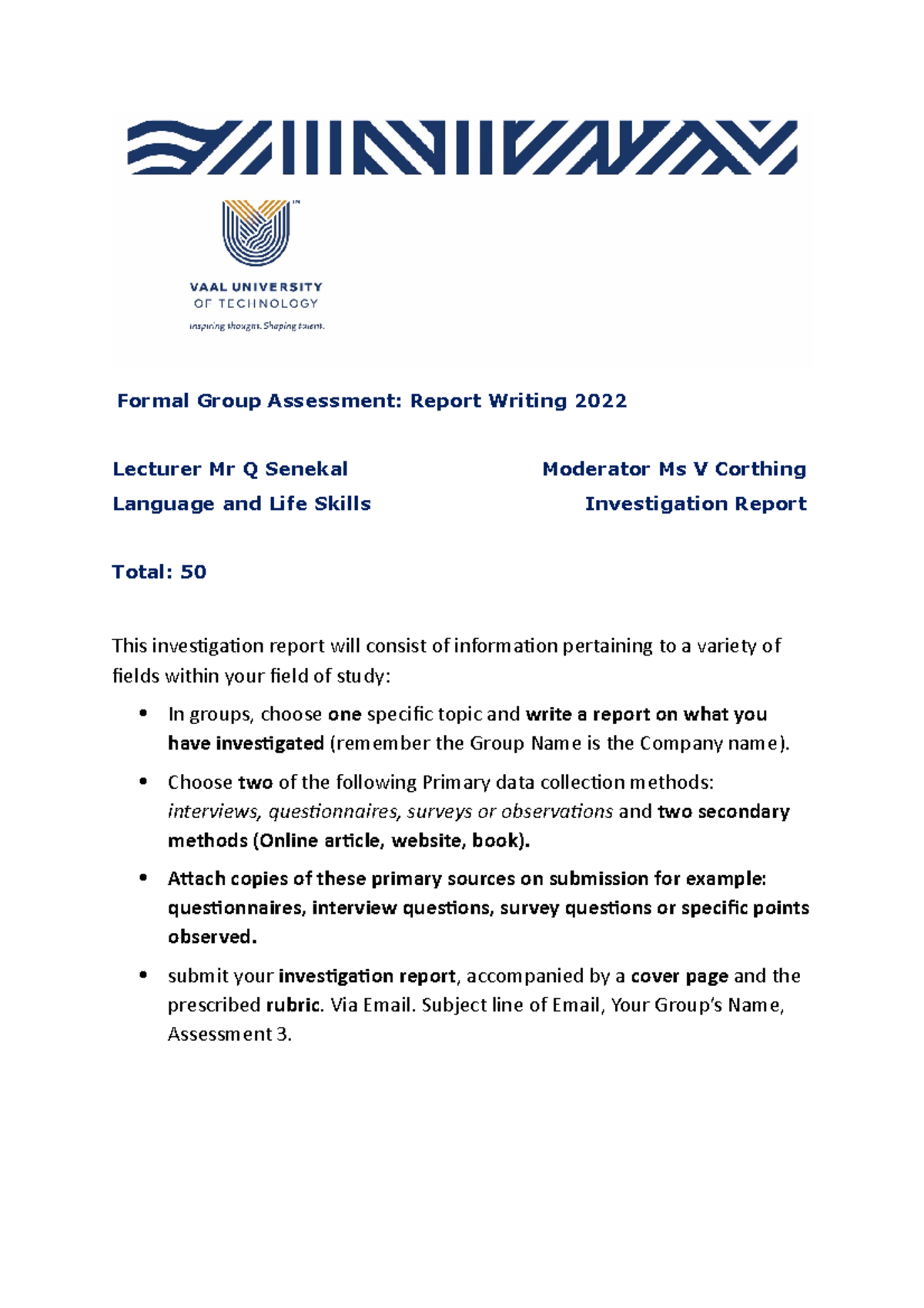 Report Writing 2022 - Formal Group Assessment: Report Writing 2022 ...
