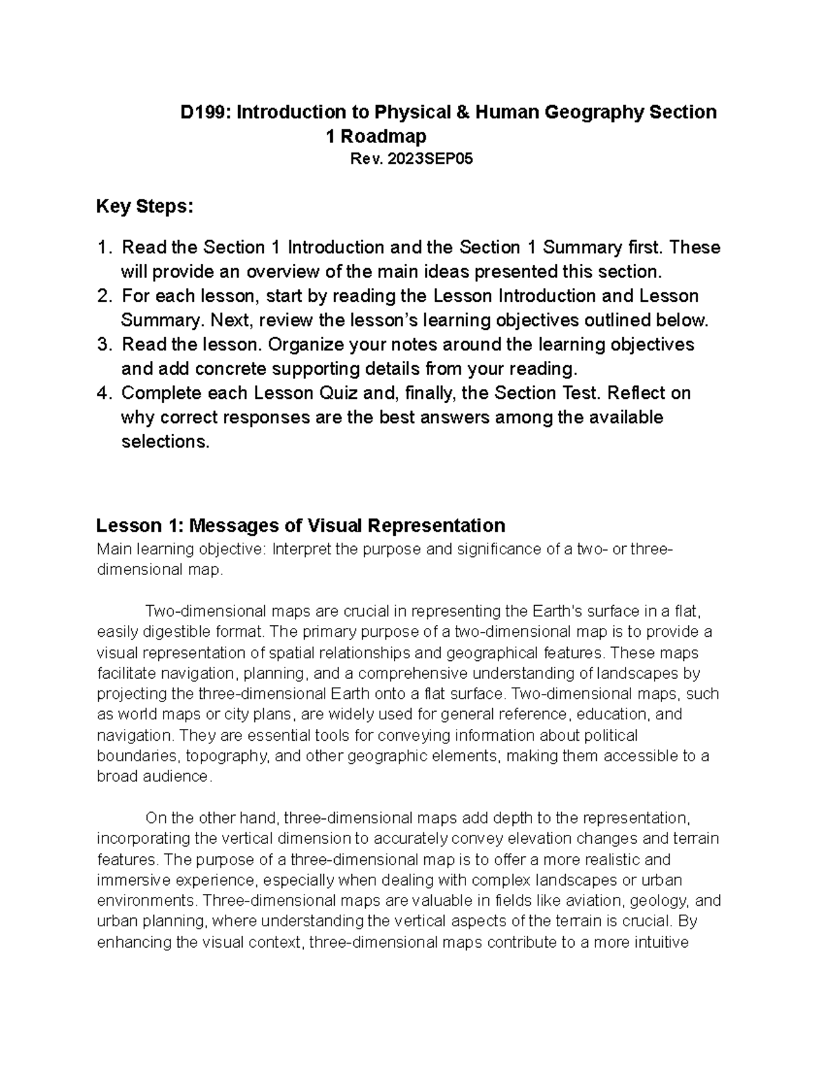 Section 1 Roadmap Note-Taking Guide geography - D199: Introduction to ...