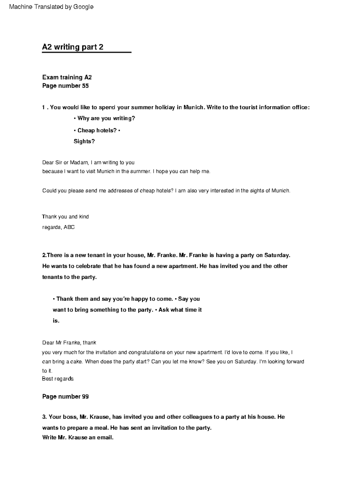 A2 Schreiben Teil 2 German Language A2 Level Material • Thank Them