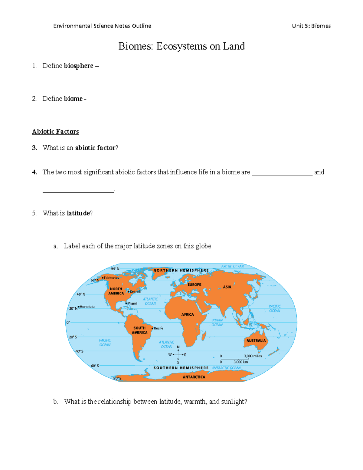 Ecosystems on Land Notes Outline - Biomes: Ecosystems on Land Define ...