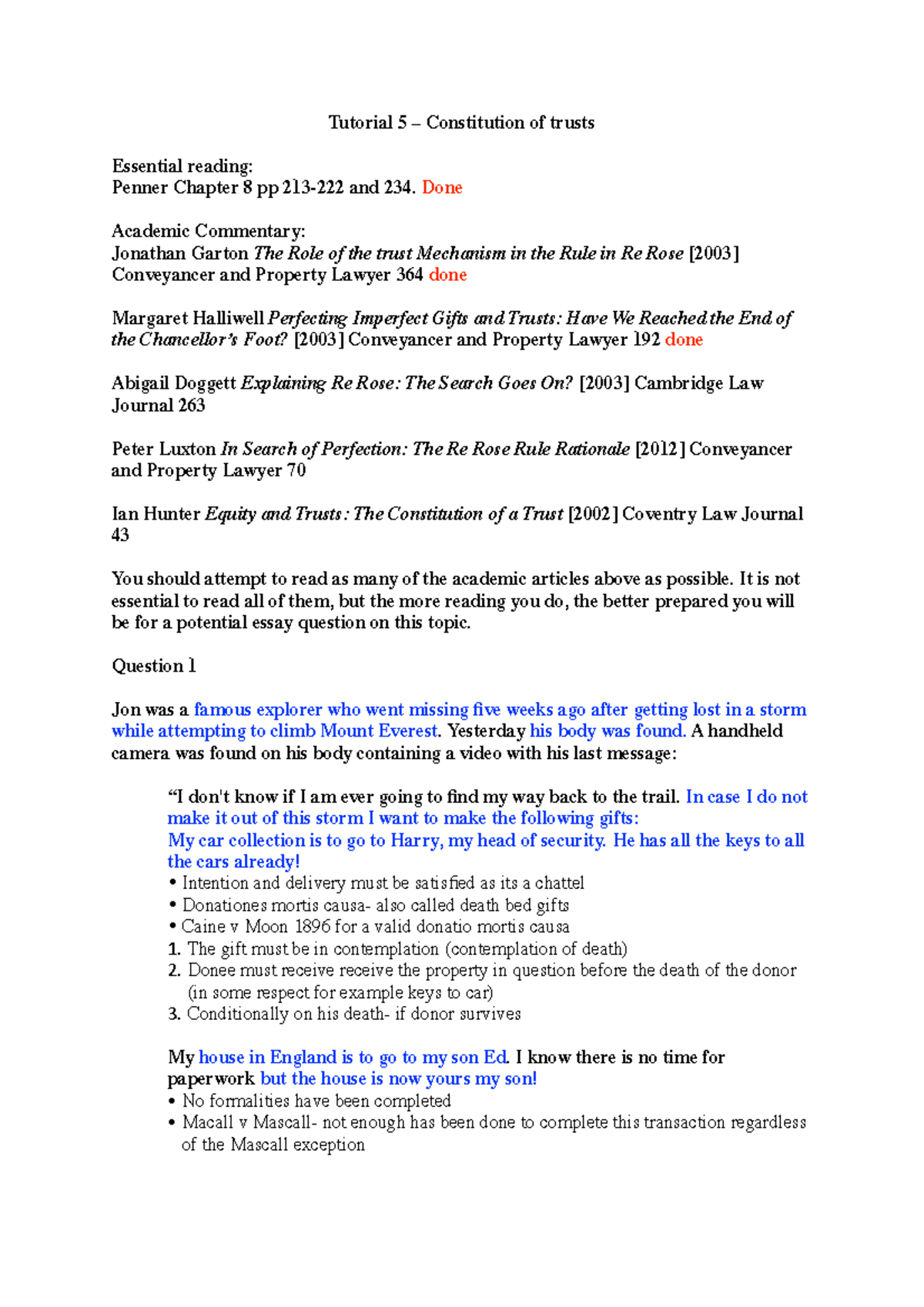 Tutorial 5 – Constitution of trusts - Tutorial 5 – Constitution of ...