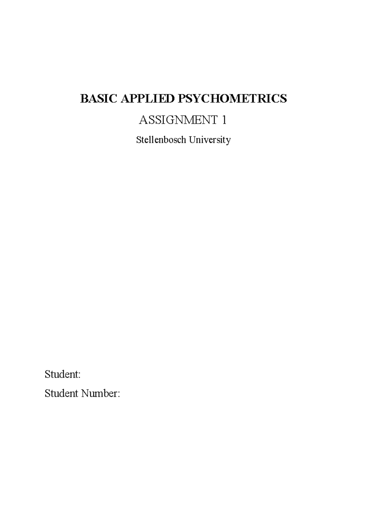 Basic Applied Psychometrics - BASIC APPLIED PSYCHOMETRICS ASSIGNMENT 1 ...
