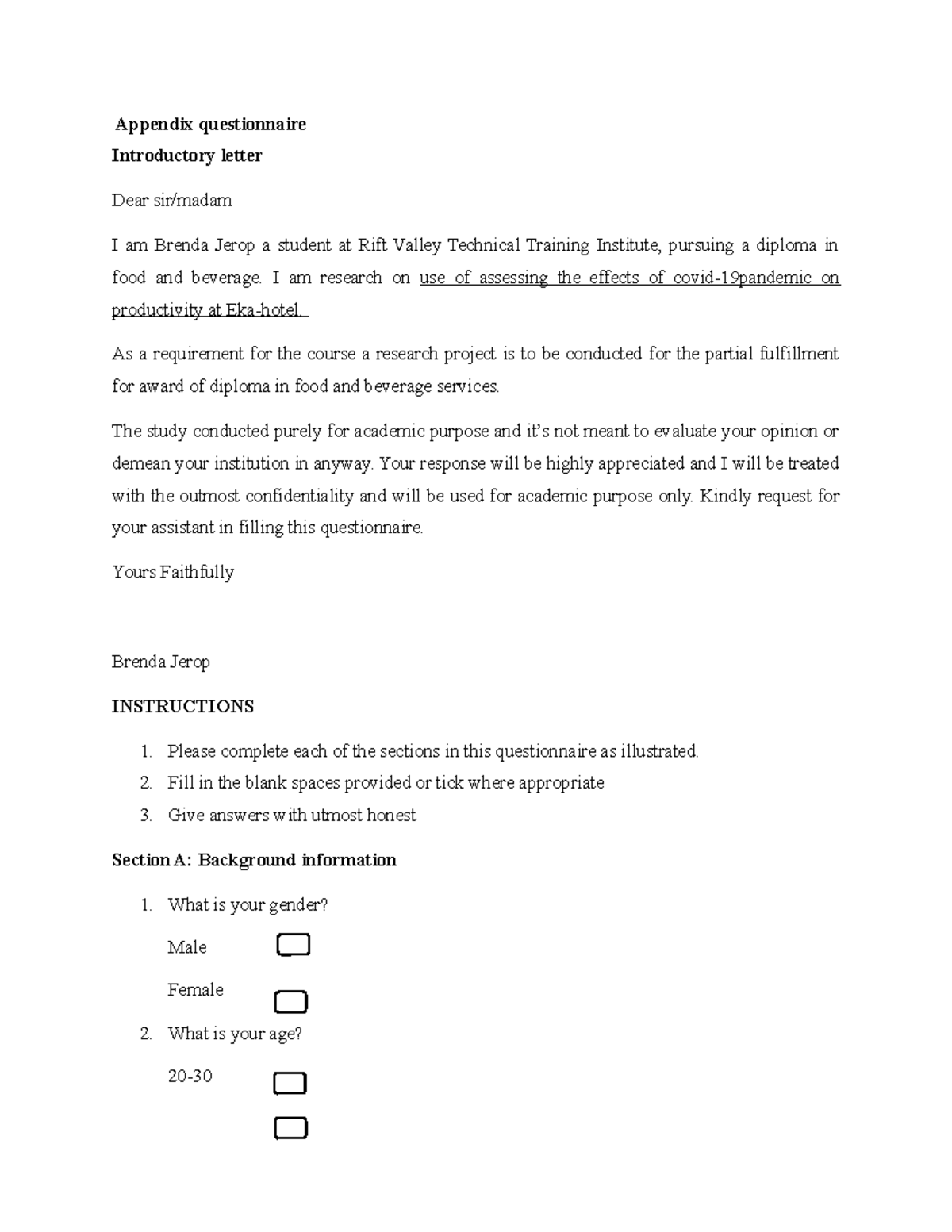 Appendix questionnaire 111 - Appendix questionnaire Introductory letter ...