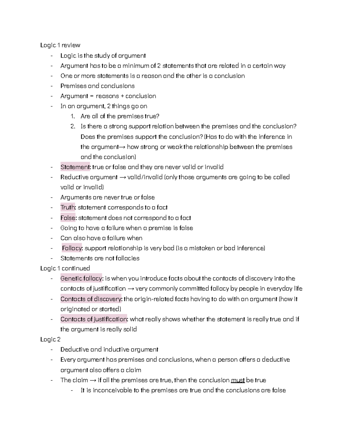 PHIL 1001 1 19 23 - Teacher: Dr. Wreen - Logic 1 review - Logic is the study of argument ...