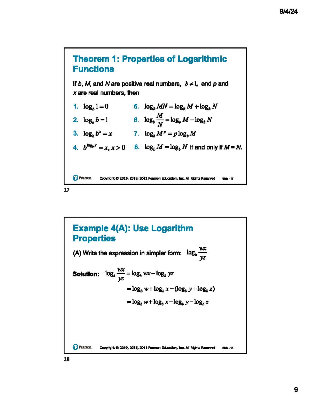 Memorize LOG Laws - log rules - Theorem 1: Properties of Logarithmic ...