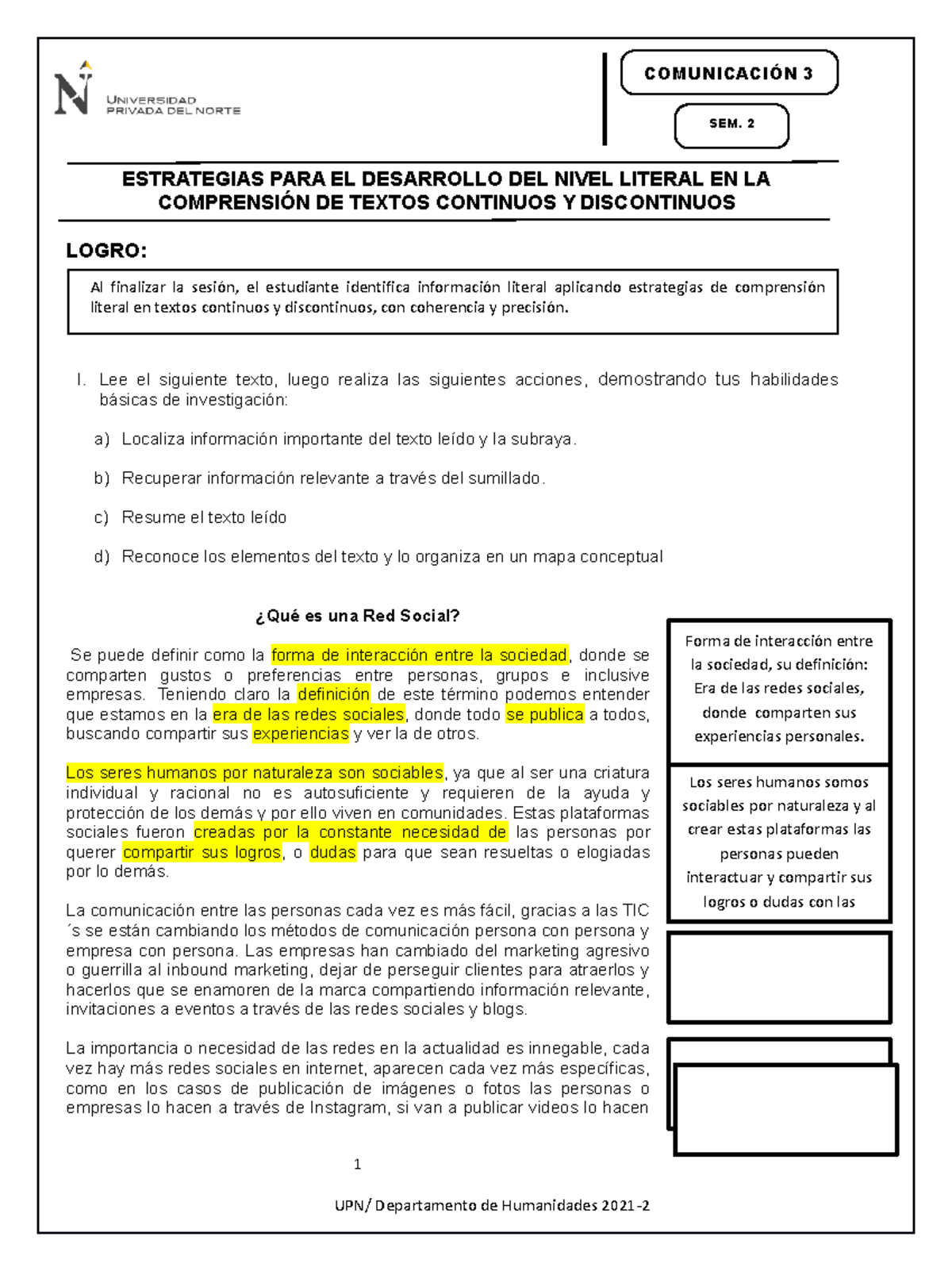 Semana 2-GUÍA - Guía - ESTRATEGIAS PARA EL DESARROLLO DEL NIVEL LITERAL ...