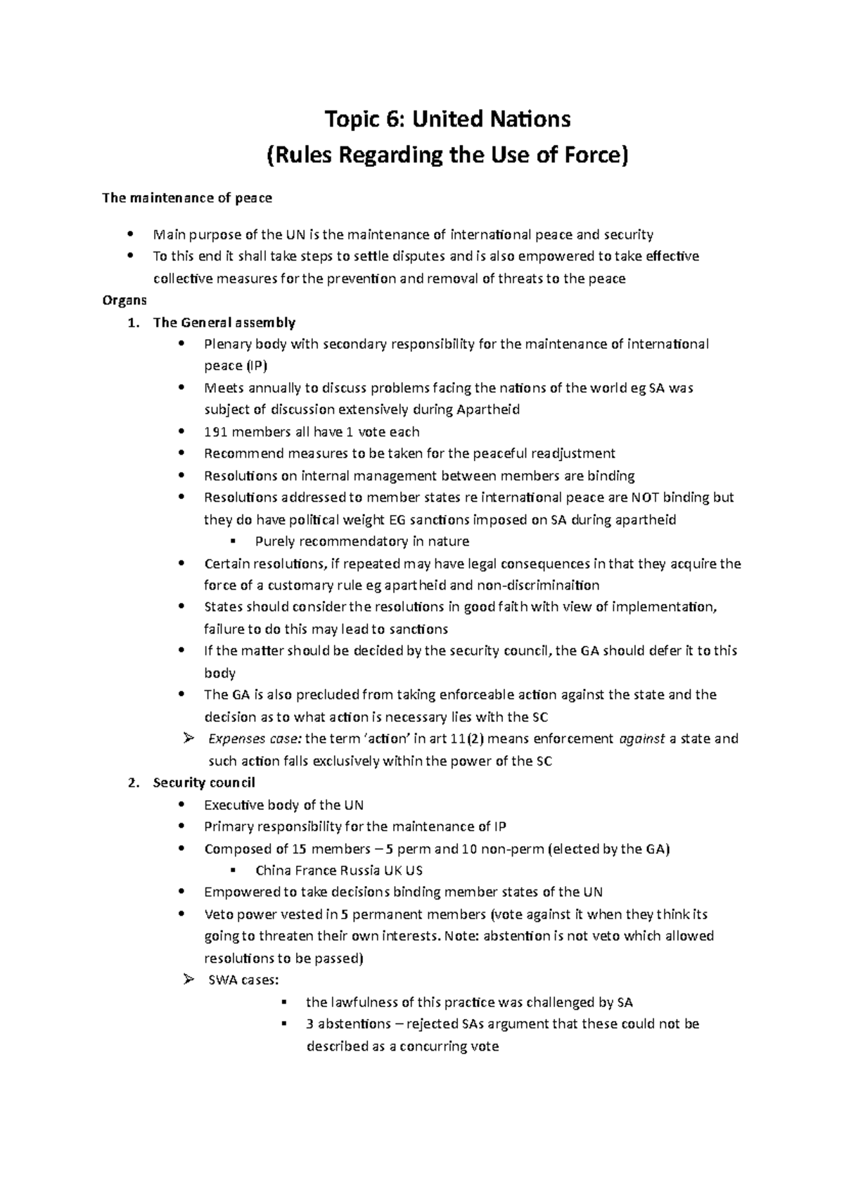 6. UN and international peace - Topic 6: United Nations (Rules ...