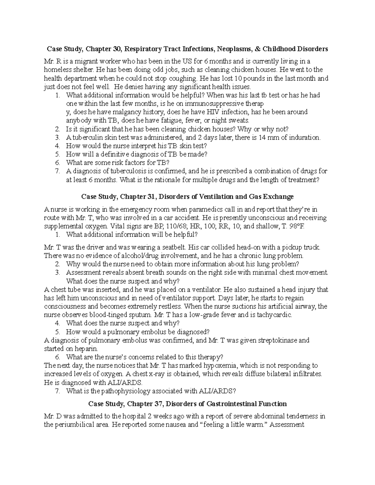 Case Study #3 - Chapters 30,31,37,38 (Auto Recovered) - Case Study, Chapter 30, Respiratory ...