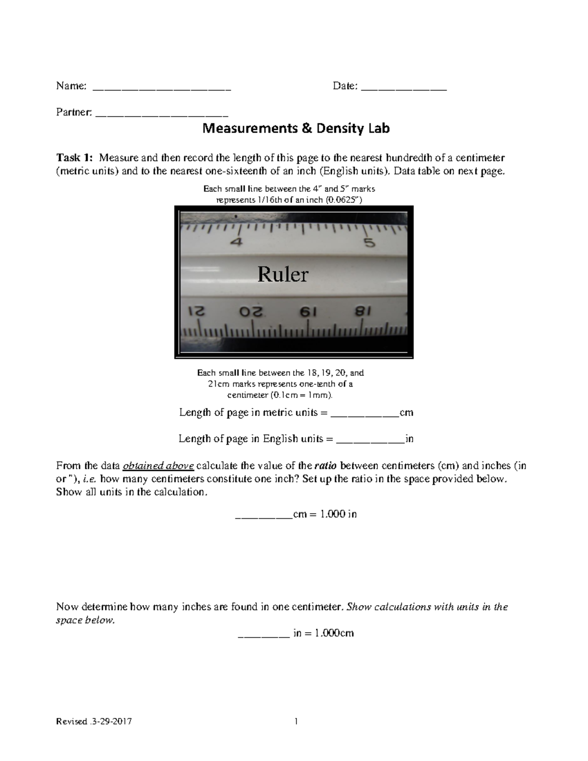 Lab 3 - Measurements Density - Chemistry Lab Name ...