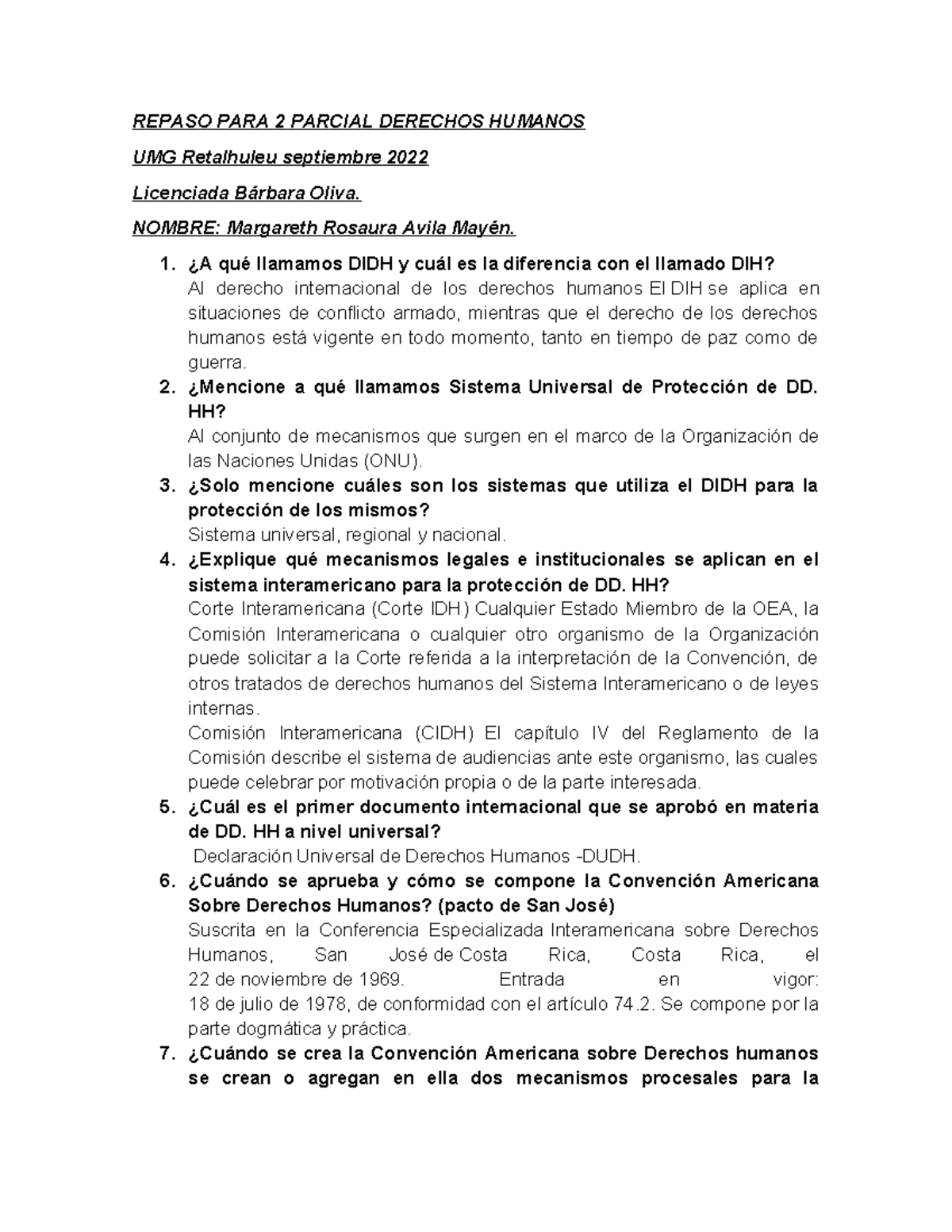 Repaso DD.HH PARA 2 Parcial 10 Septiembre - REPASO PARA 2 PARCIAL ...