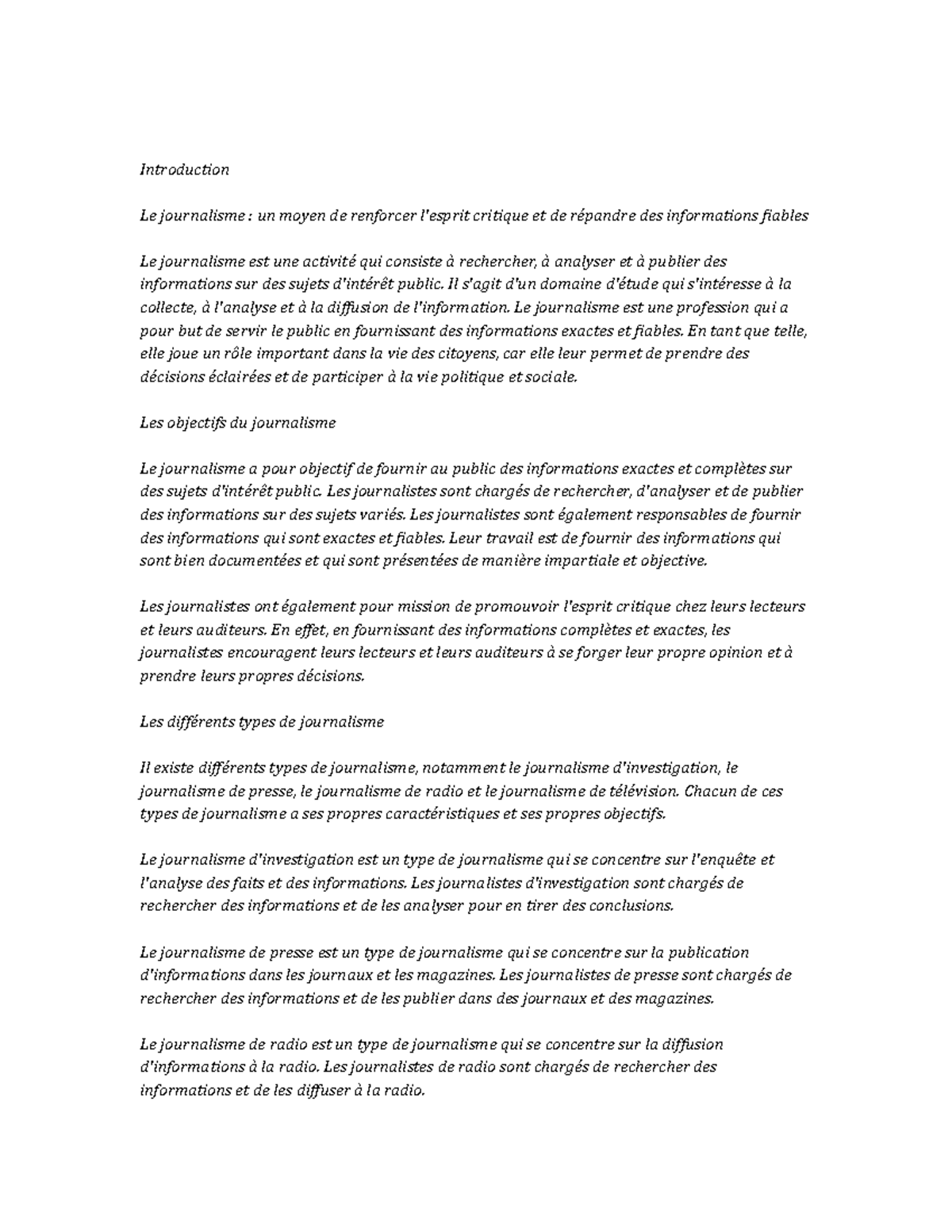 Journalism Study Notes - Introduction Le journalisme : un moyen de ...