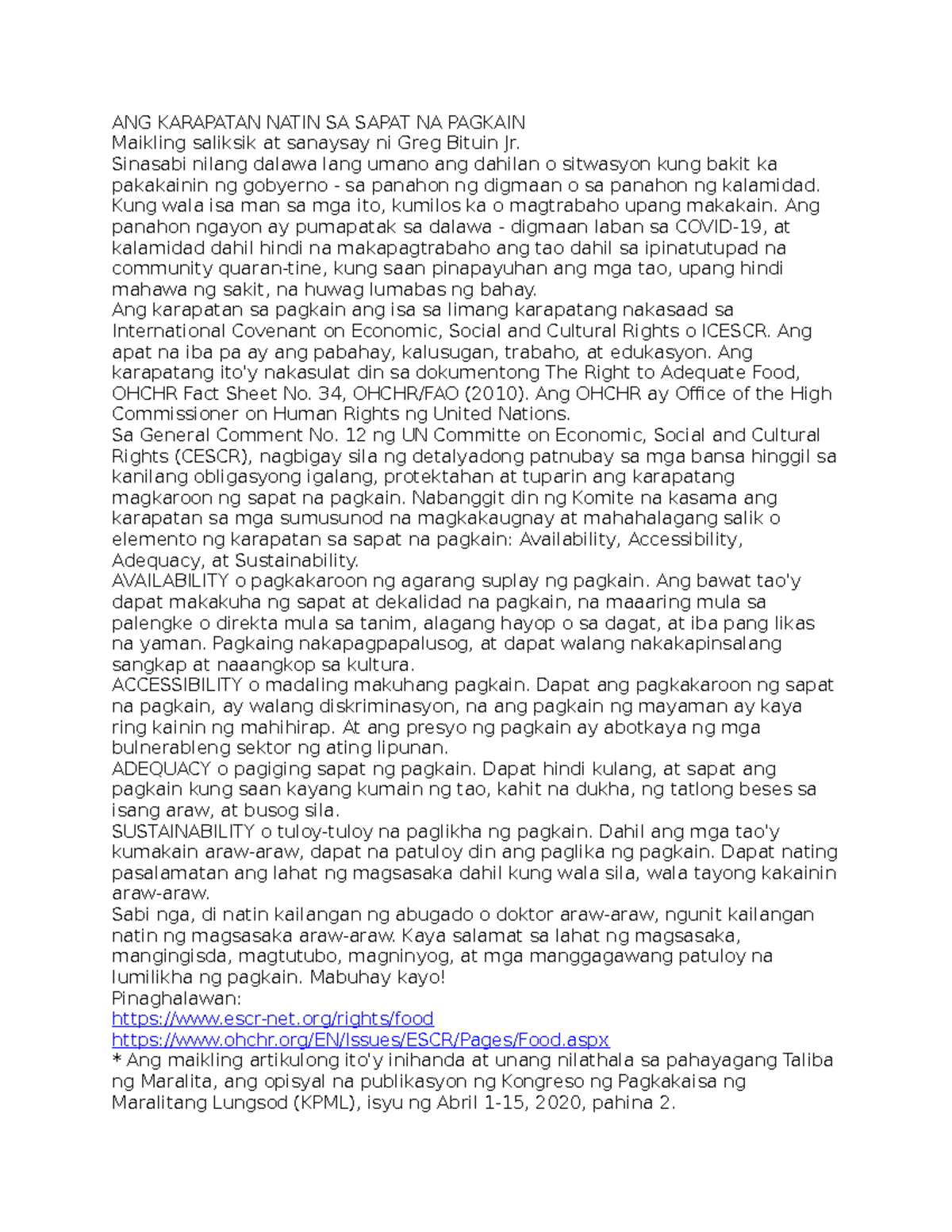 ANG Karapatan Natin SA Sapat NA Pagkain - ANG KARAPATAN NATIN SA SAPAT ...