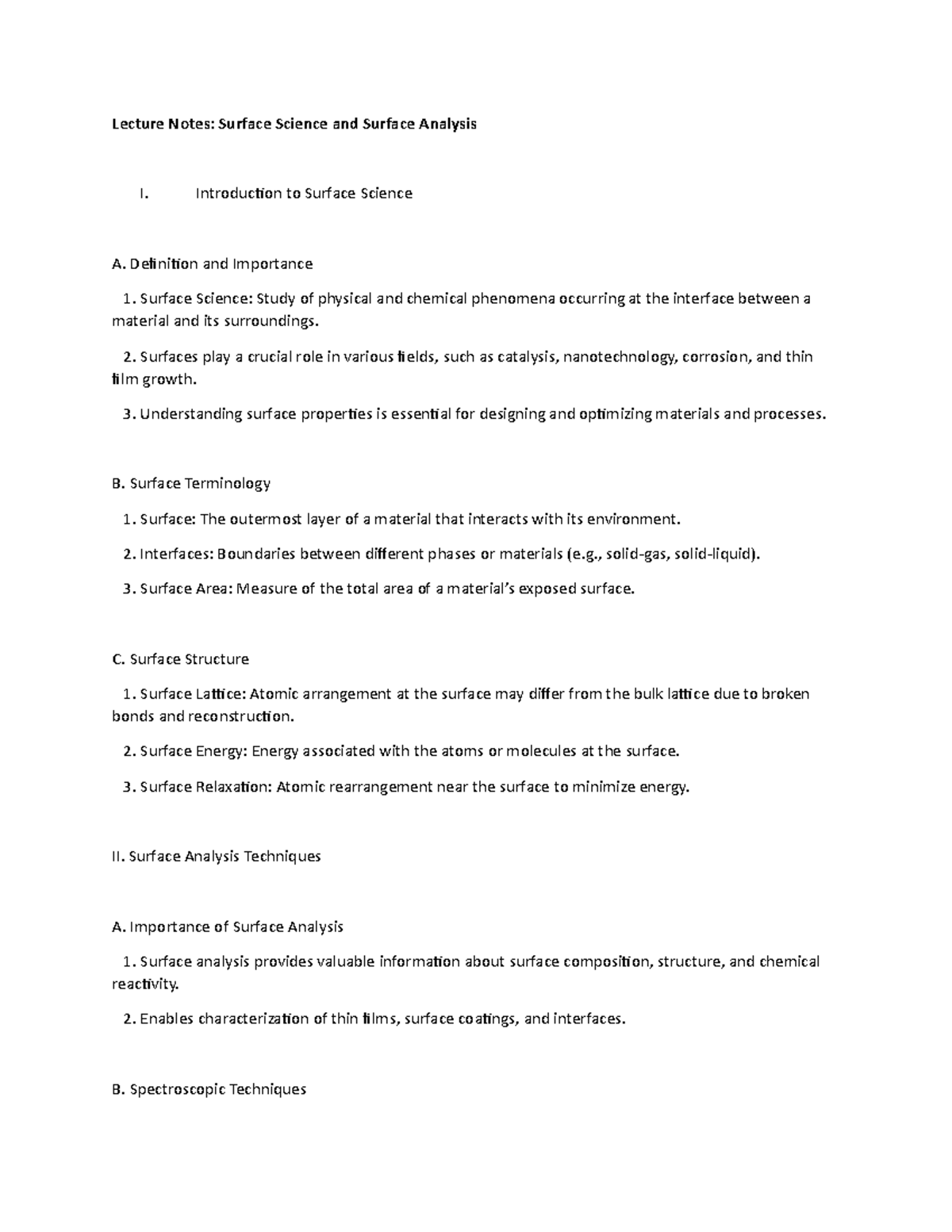 Lecture Notes: Surface Science and Surface Analysis - Introduction to ...