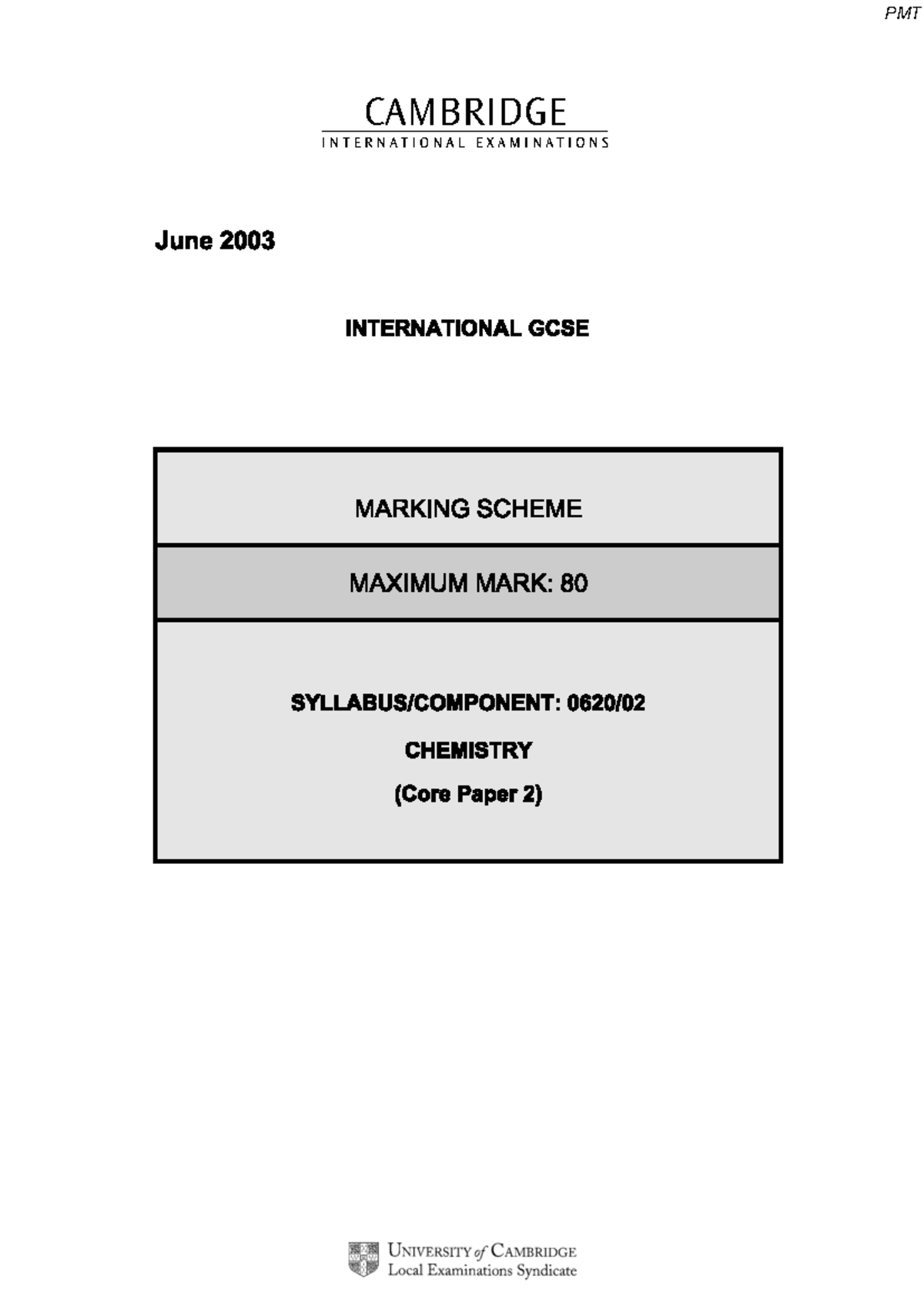 June 2003 MS - Paper 2 CIE Chemistry Igcse - PMT CAMBRIDGE ...