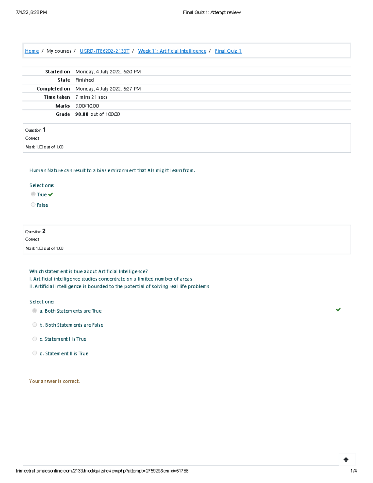 Social and Professional Issues Final Quiz 1 - Home/My courses/ UGRD-ITE6202-2133T/ Week 11 ...