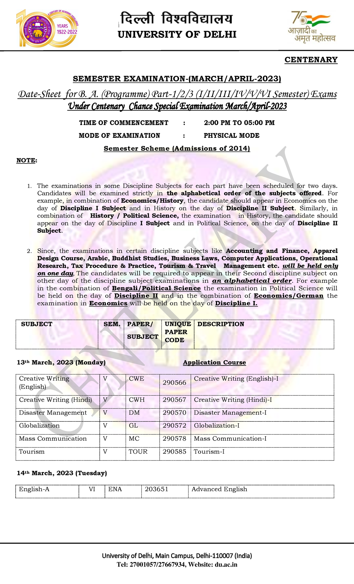 B.A. (Programme)-3y-25-01-2023 - University of Delhi, Main Campus ...