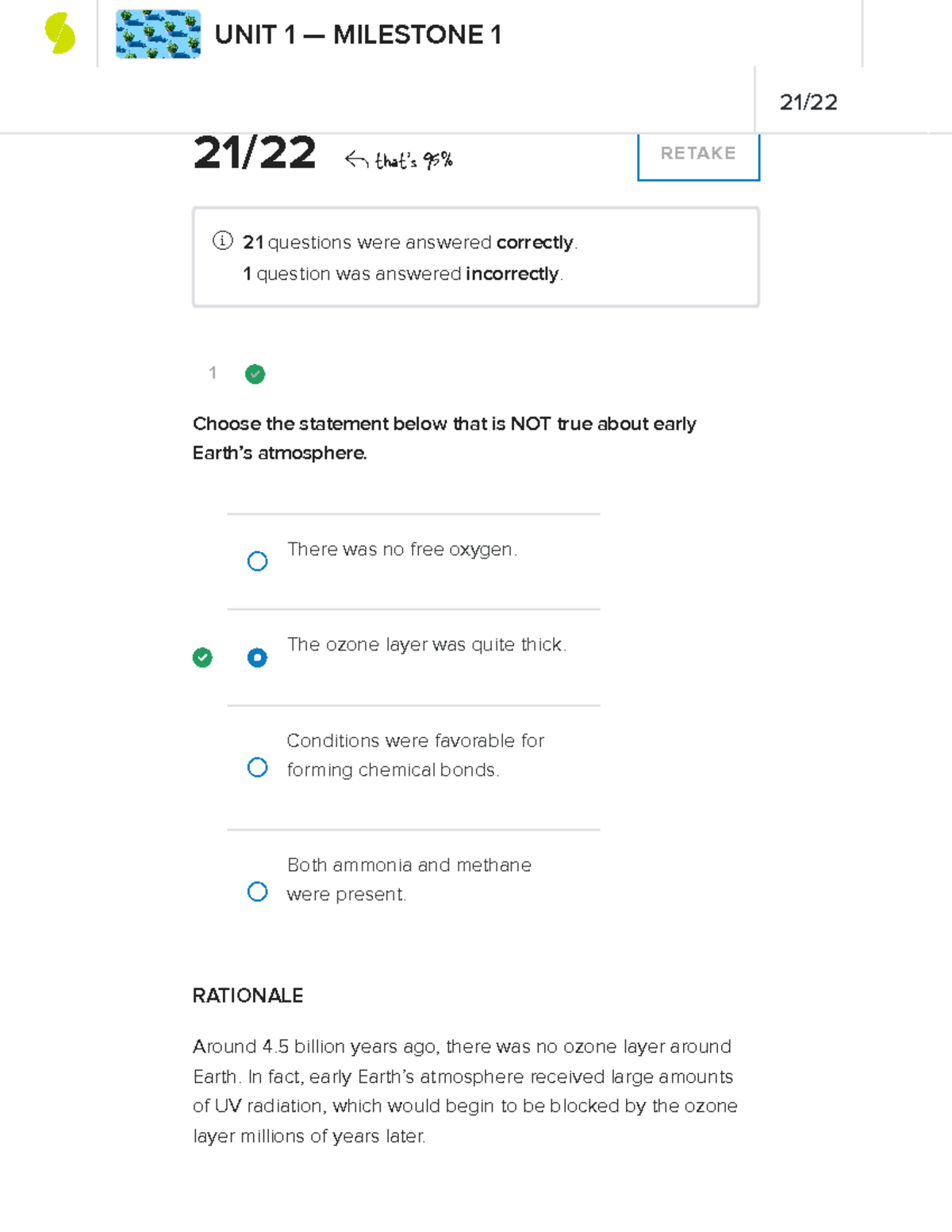 Sophia Enviromental Science - Milestone 1 - 1 21 / 22 that's 95% RETAKE ...