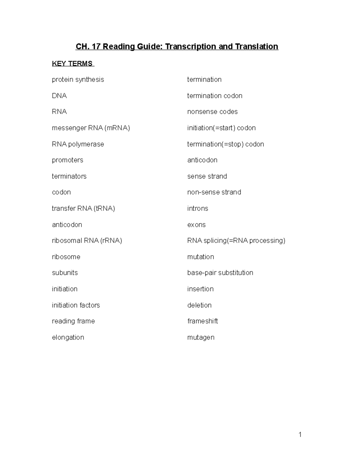 CH 17 reading guide assignment - CH. 17 Reading Guide: Transcription ...