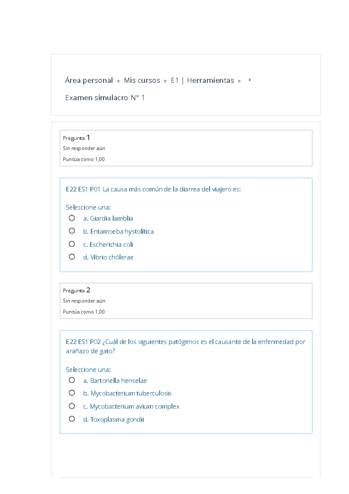 Examen simulacro N° 1 - repaso enam - Área personal » Mis cursos » E1 | Herramientas » » Examen ...
