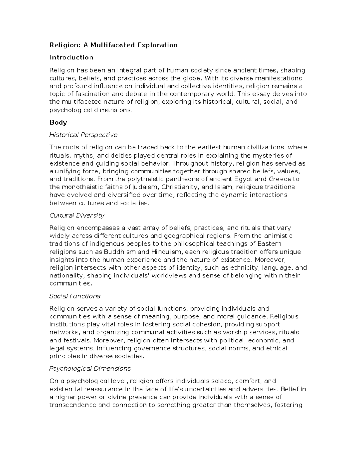 Religion A Multifaceted Exploration - Religion: A Multifaceted ...