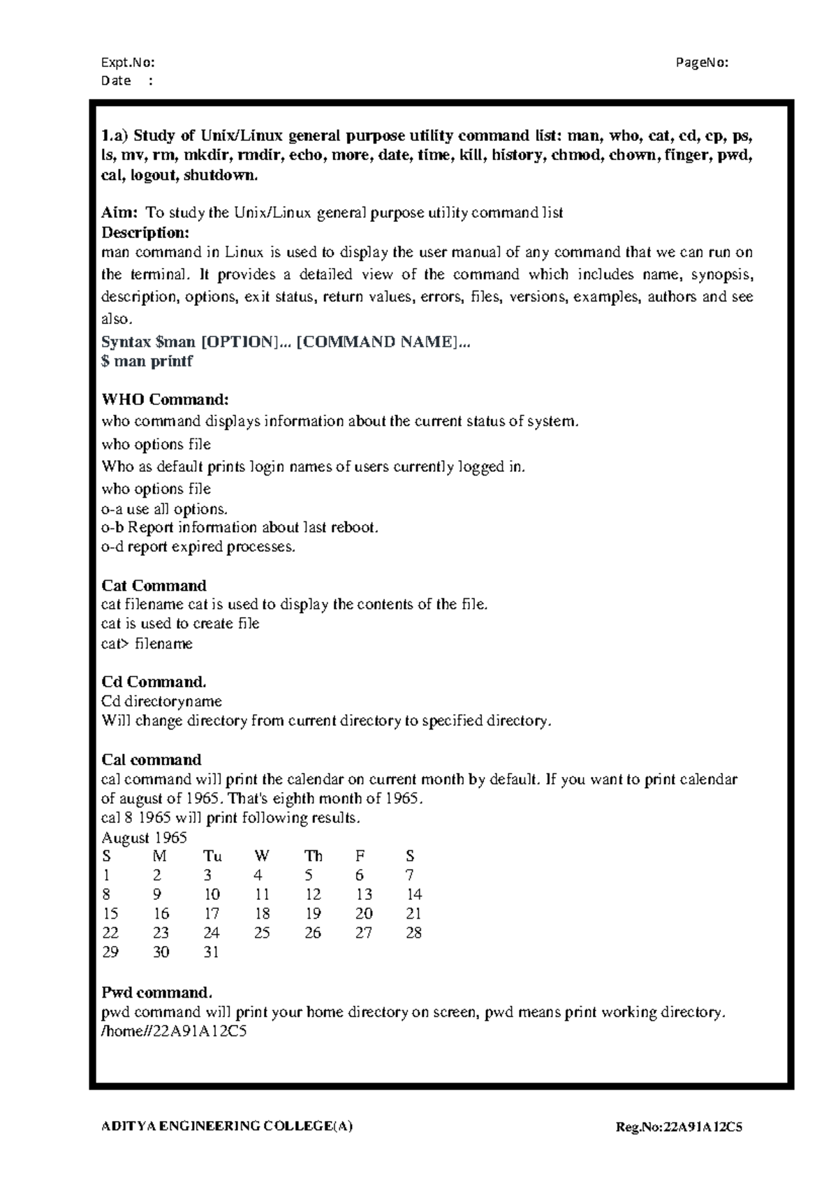 Usp practical record - Date : Study of Unix/Linux general purpose ...