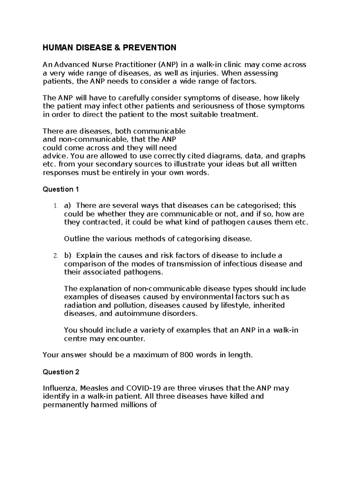 Human Disease unit 20 - ACHIEVED. - HUMAN DISEASE & PREVENTION An ...