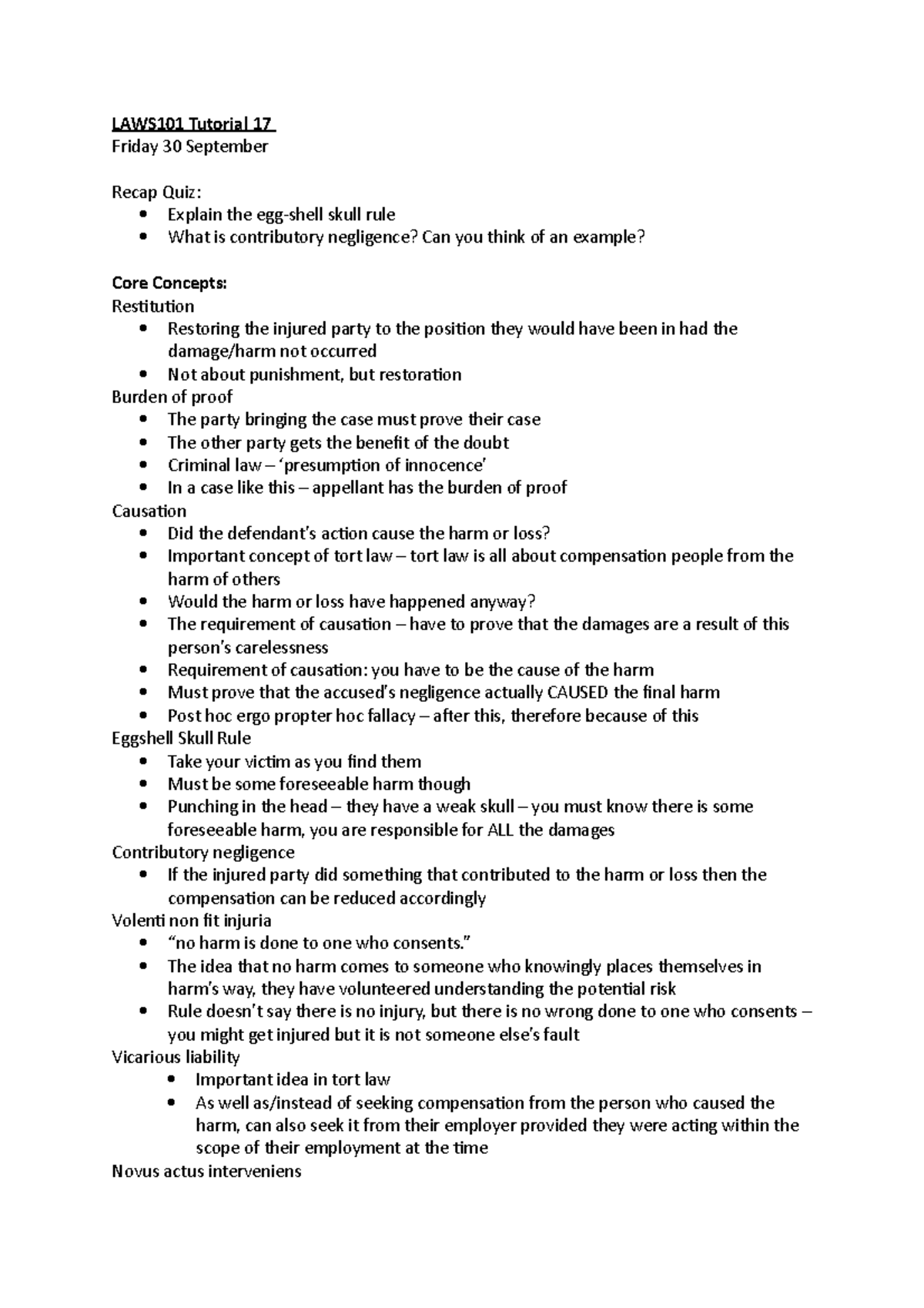 LAWS101-Tutorial-17 - Law tutorial 17 information - LAWS101 Tutorial 17 ...