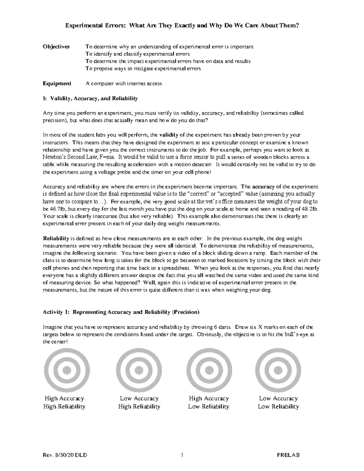 Prelab - Experimental Errors - Objectives To determine why an ...