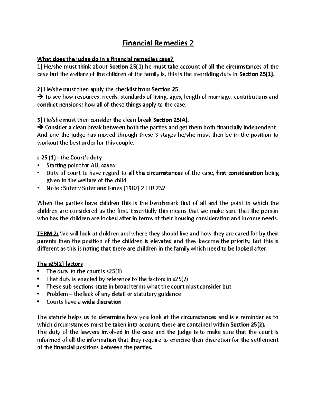 Financial Remedies 2 - He/she must then apply the checklist from ...