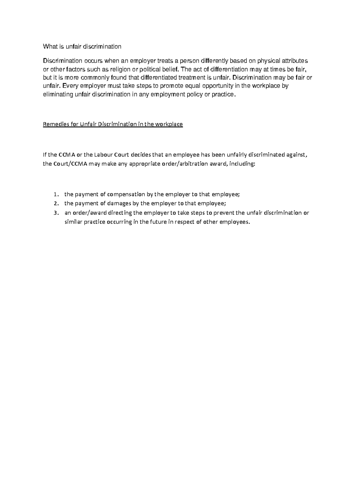 -Remedies for Unfair Discrimination in the workplace - What is unfair ...
