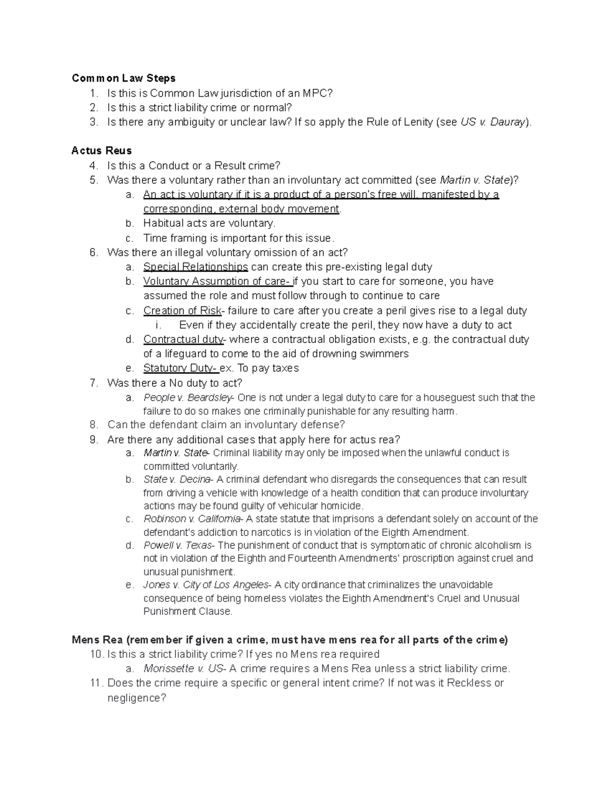 CRIM LAW Step by Step - Common Law Steps 1. Is this is Common Law ...
