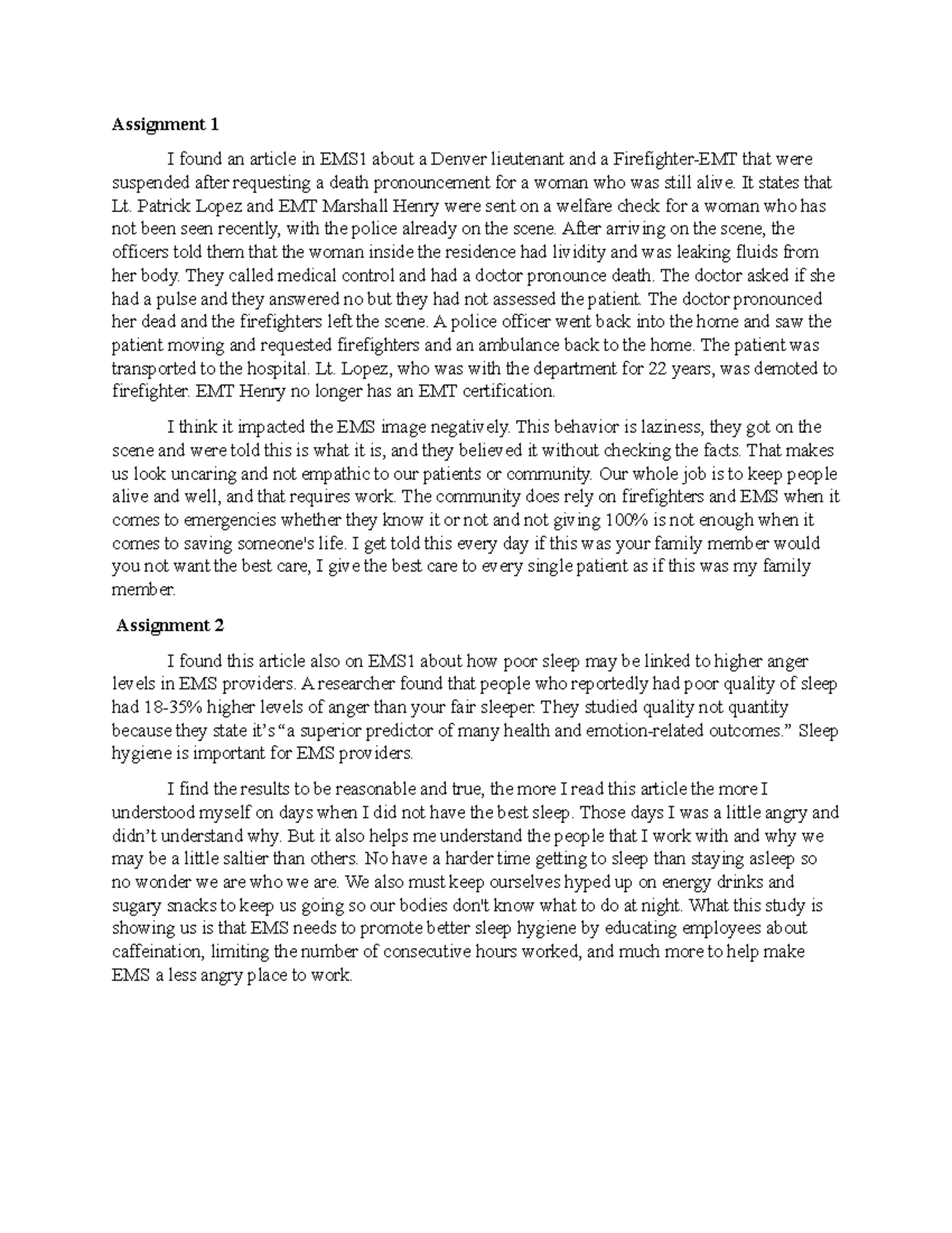 201-1 Homework Assignment - Assignment 1 I found an article in EMS1 ...