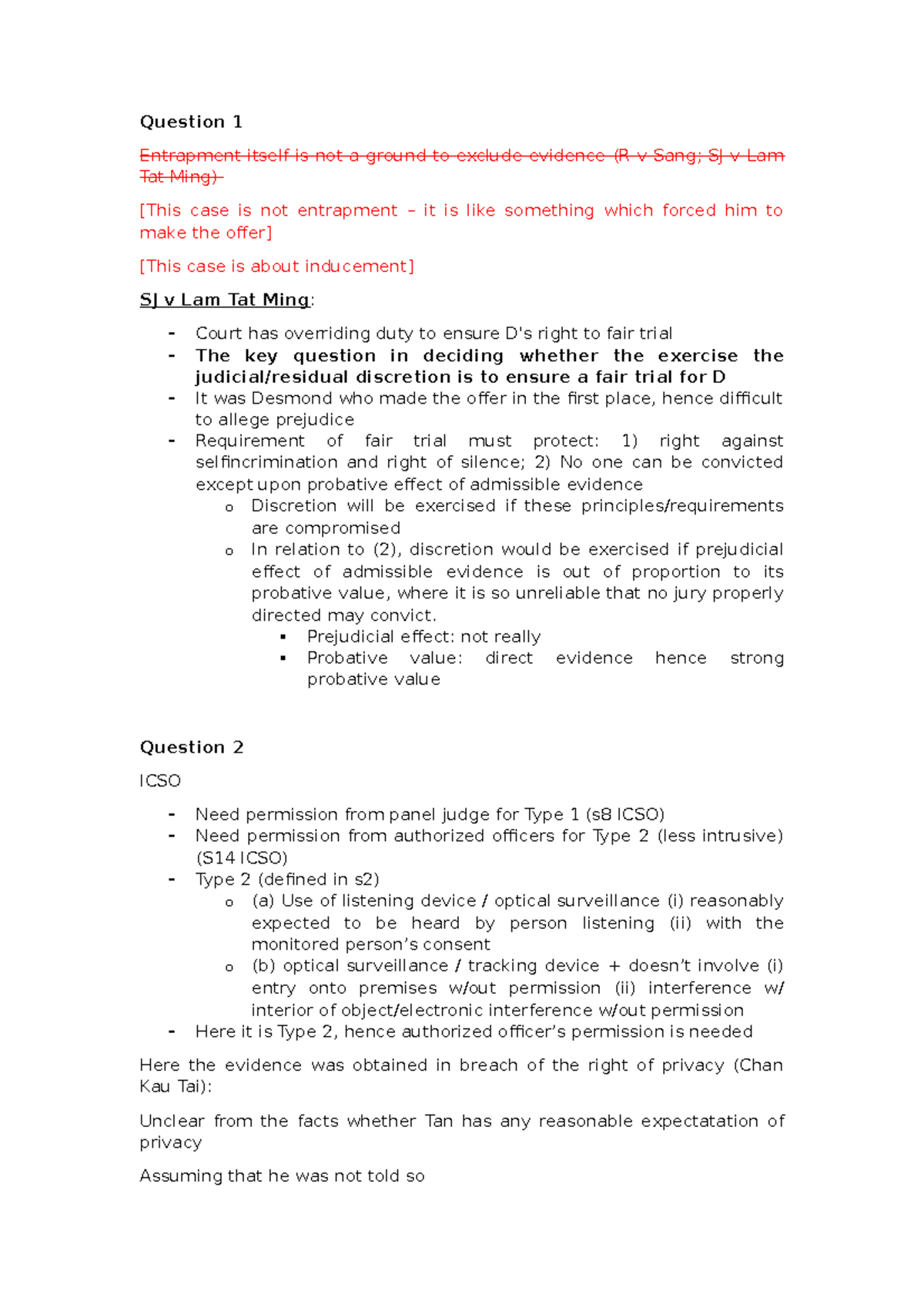 Tutorial 10 Judicial Discretion - Question 1 Entrapment itself is not a ...