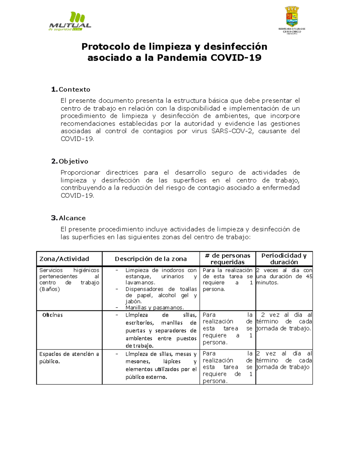 Protocolo de limpieza y desinfección - Protocolo de limpieza y desinfección asociado a la ...
