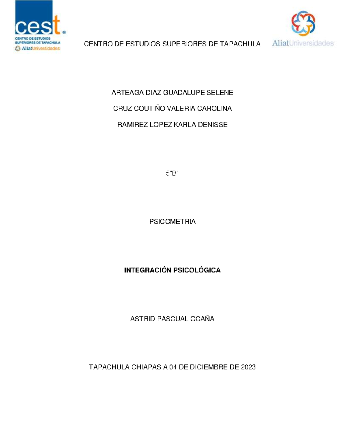 Integracion Psicologica - CENTRO DE ESTUDIOS SUPERIORES DE TAPACHULA ...