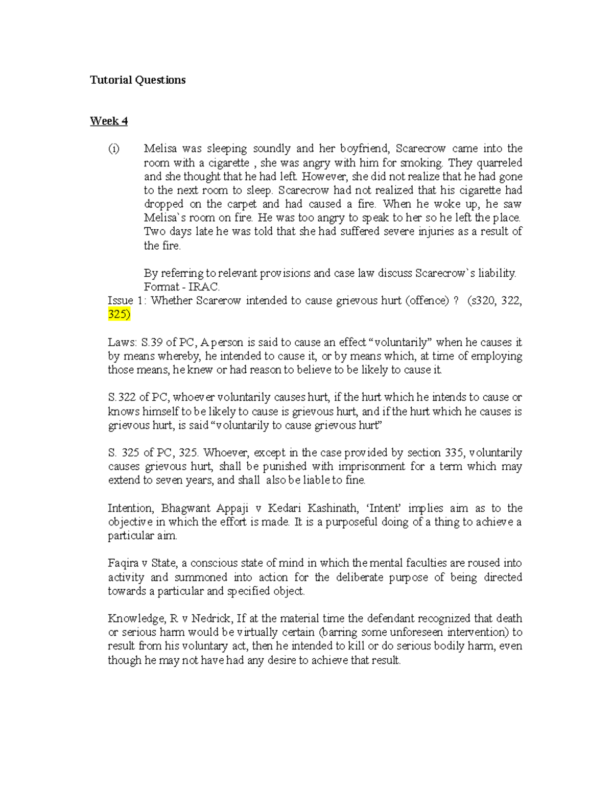 382184 Tutorial Questions Week 4 and Week 5 - Criminal Law 1 - MMU - Studocu