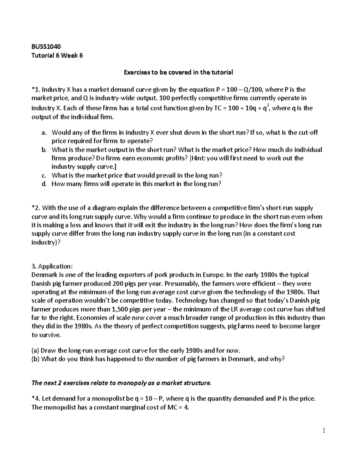 Tutorial 6 - 1 BUSS **Tutorial 6 Week 6 ** Exercises to be covered in ...