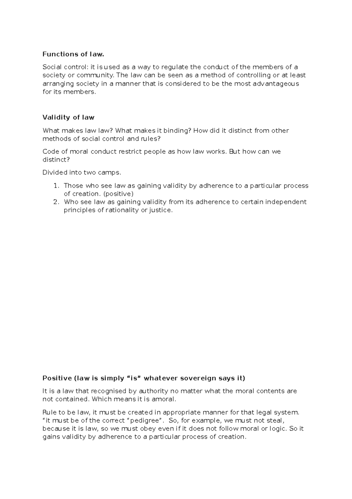 Note for lecture 13 to 15 - Functions of law. Social control: it is ...