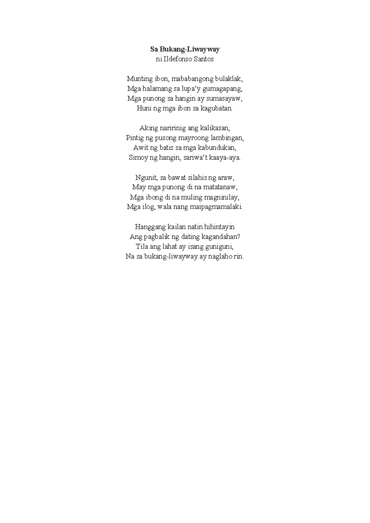 Sa Bukang-Liwayway - FIL102 - Sa Bukang-Liwayway ni Ildefonso Santos ...