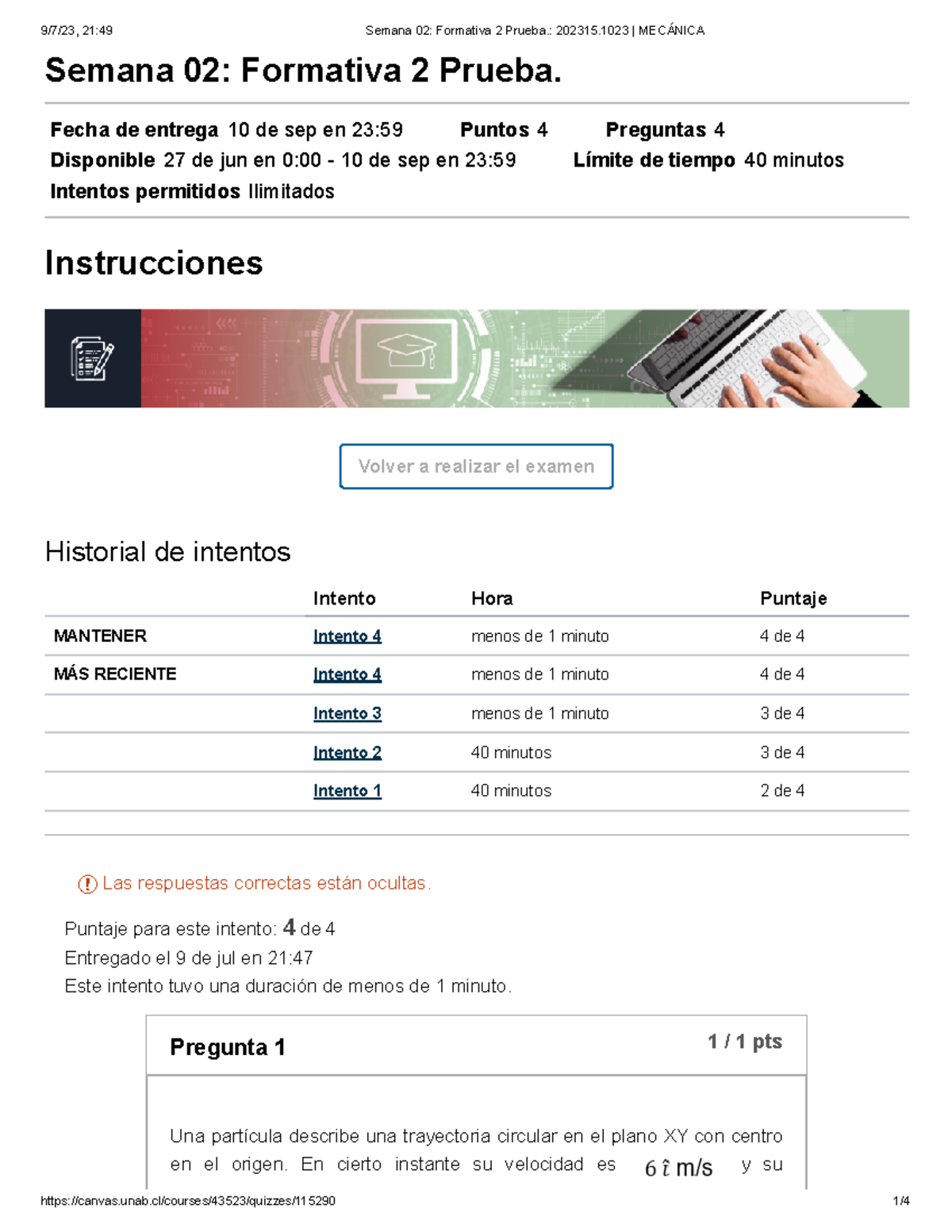 Semana 02 Formativa 2 Prueba. 202315.1023 Mecánica - Semana 02: Formativa 2 Prueba. Fecha de ...