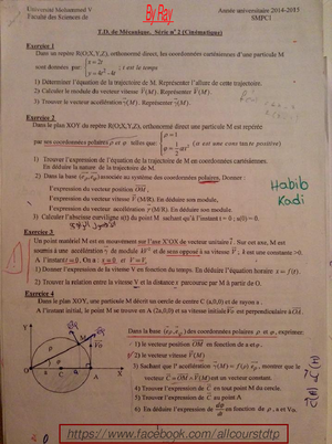 Exercices + correction de mécanique du point matériel - Universit ́e Cadi Ayyad Facult ́e des ...