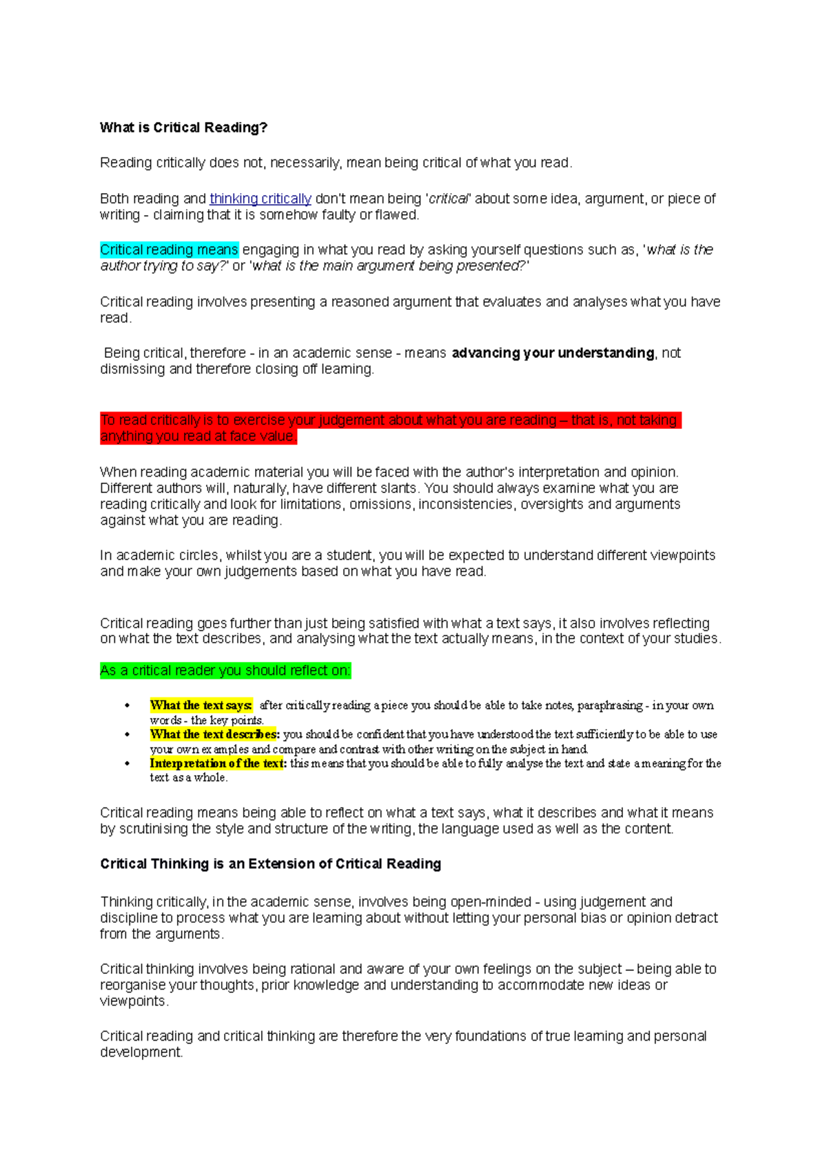 Critical reading - this notes will help in written article analysis ...